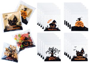 160 pcs halloween cellophane clear treat bags self adhesive candy & cookie bags for halloween party favors supplies