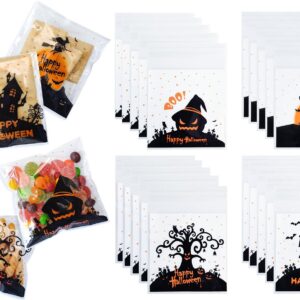 160 Pcs Halloween Cellophane Clear Treat Bags Self Adhesive Candy & Cookie Bags for Halloween Party Favors Supplies