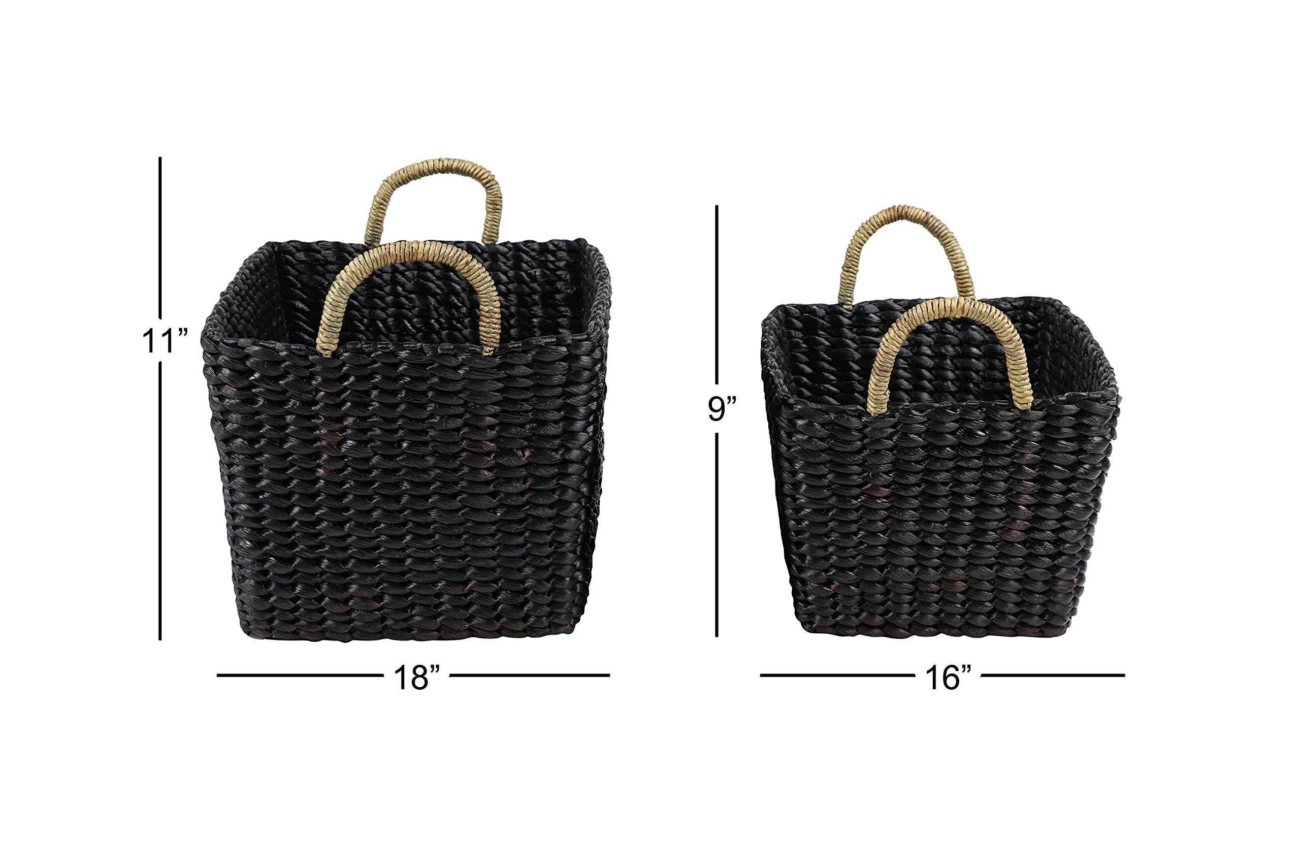 Deco 79 Eclectic Banana Leaf Storage Basket, Set of 2 18", 16"W, Black