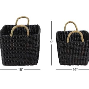 Deco 79 Eclectic Banana Leaf Storage Basket, Set of 2 18", 16"W, Black