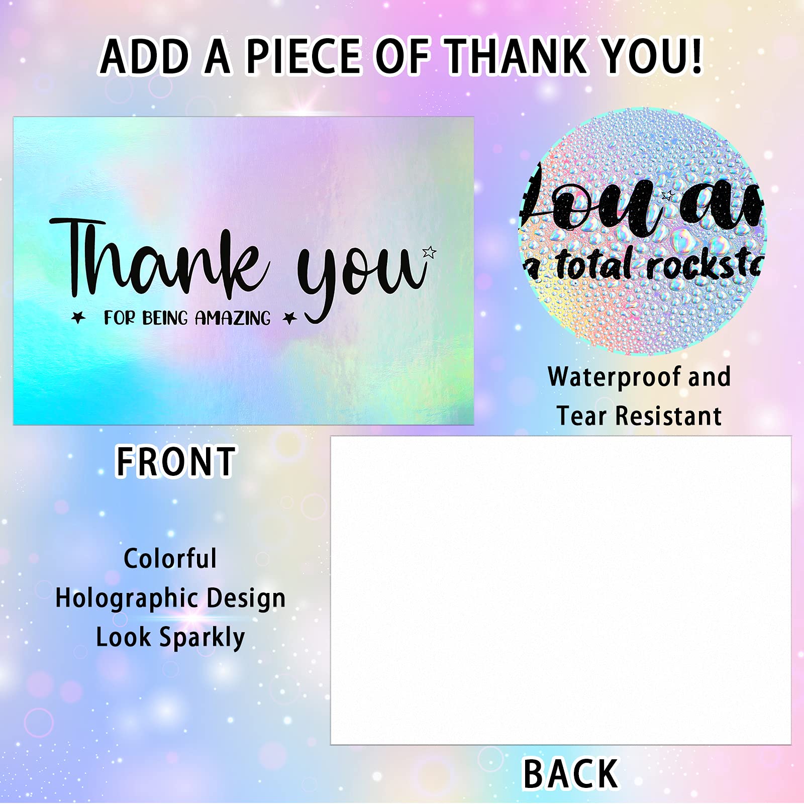 Holographic Thank You Cards Appreciation Postcards You Are Awesome Greeting Cards Thank You for Making a Difference Cards for Students Volunteers Teachers Graduation Nurses,4 x 6 Inch(60 Pieces)