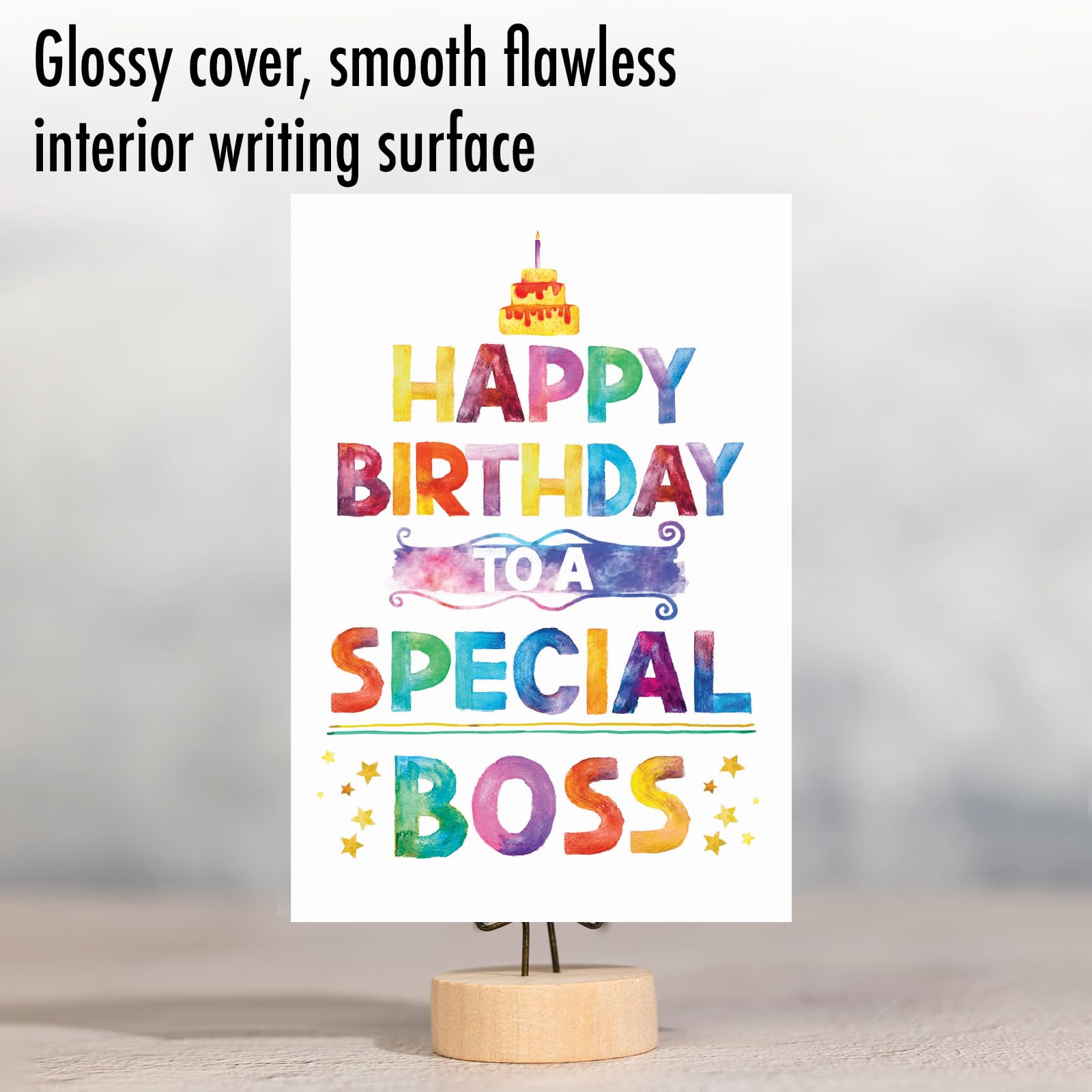 NobleWorks - Funny Happy Birthday to Best Boss Note Card with Envelope (4.63 x 6.75 Inch) - Watercolor Bday Greeting Card for Women and Men - Bday Celebration Notecard - Special Boss C9582BDG