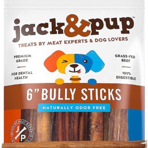 Jack&Pup Bundle - Bully Sticks + Pro-Digest Supplements | 6-Inch Odor Free [Standard Size] Bully Sticks (25 Pack) | Pro-Digest Probiotics for Dogs (60 Chews)…