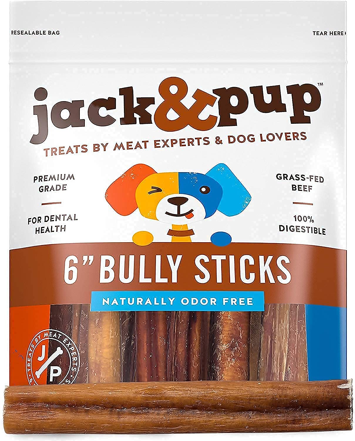 Jack&Pup Bundle - Bully Sticks + Pro-Digest Supplements | 6-Inch Odor Free [Standard Size] Bully Sticks (25 Pack) | Pro-Digest Probiotics for Dogs (60 Chews)…