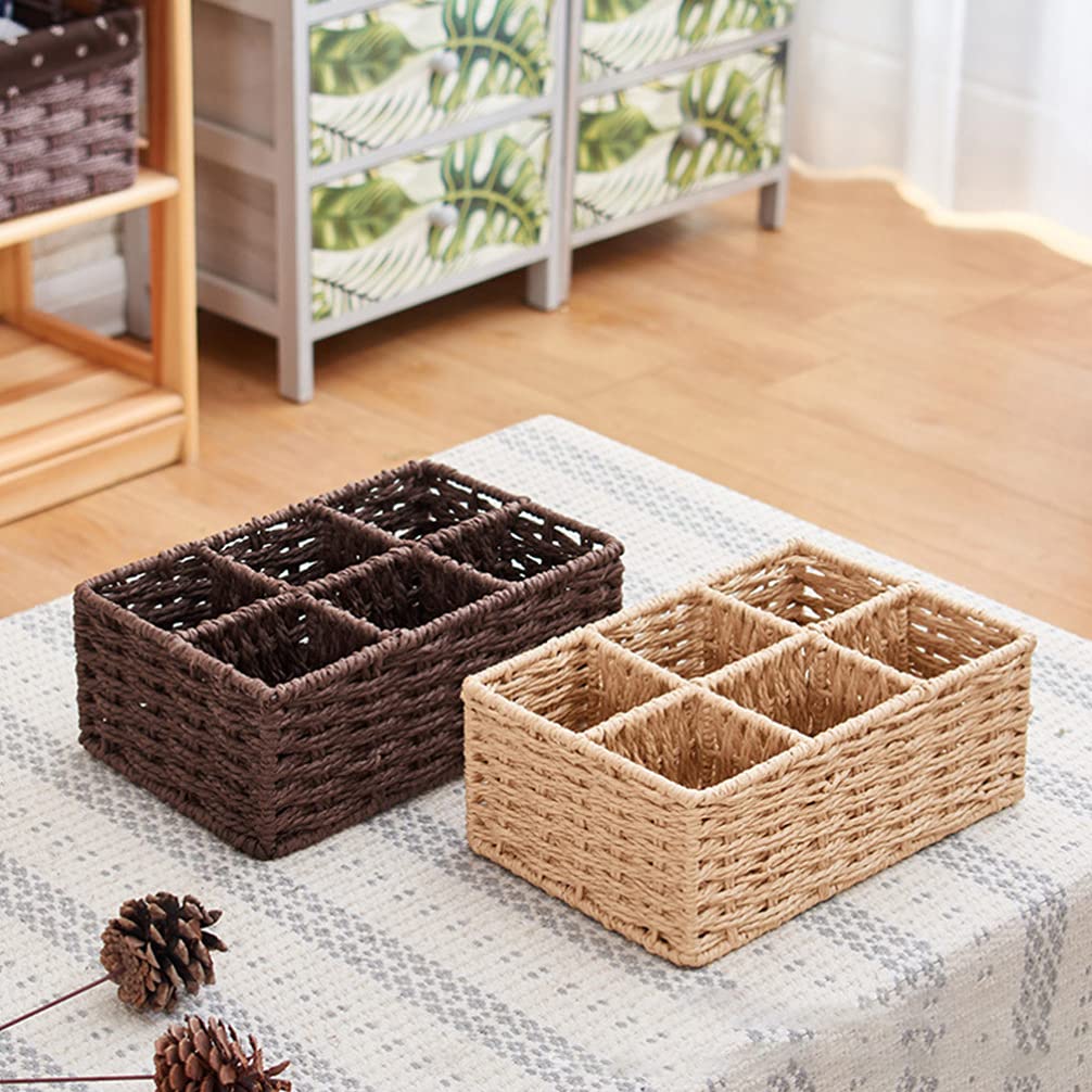 6-Section Wicker Baskets for Shelves: Small Baskets for Organizing Baskets, Handwoven Desk Baskets for Shelves, Pantry, Coffee Bar