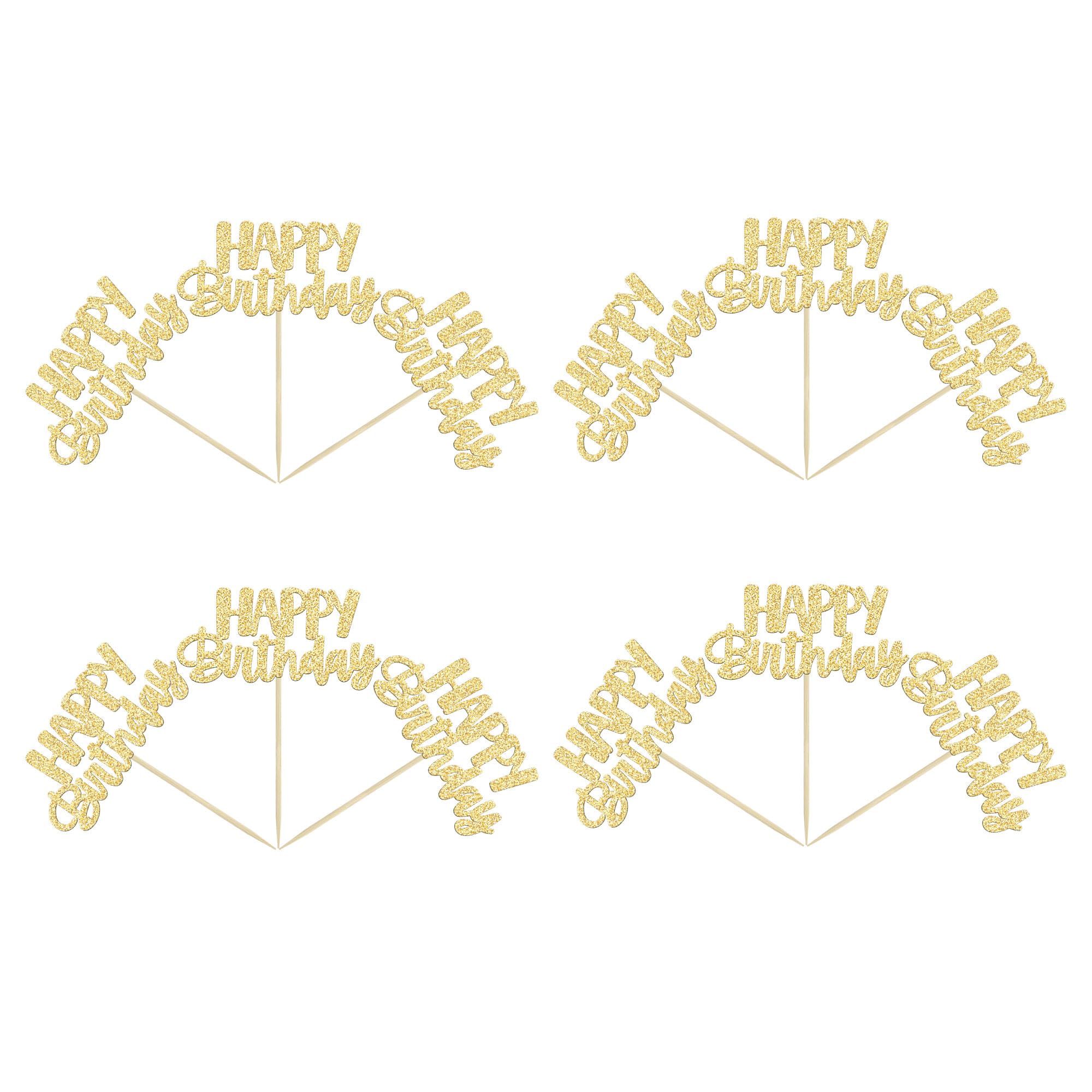 Gyufise 24Pcs Happy Birthday Cupcake Toppers Gold Glitter Celebrating Birthday Cake Picks Baby Shower Kids Birthday Party Decoration Supplies