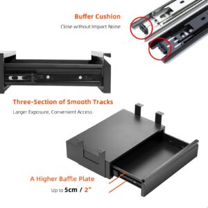 OSteed Under Desk Drawer 18", Pull-out Storage Organizer with Tall Brackets Mounted Under Wooden Table with a Max 2" Crossbar, Black_Tall Version