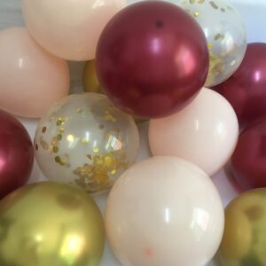 Pink Burgundy Gold Balloons – Metallic Wine Red Gold Balloons for Wedding Bridal Baby Shower Graduation Birthday Anniversary Party Decorations 50packs (Pink + Maroon)