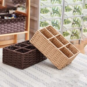 6-Section Wicker Baskets for Shelves: Small Baskets for Organizing Baskets, Handwoven Desk Baskets for Shelves, Pantry, Coffee Bar