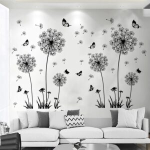 arawat 2 set dandelion wall decals flower stickers murals butterflies wall decor for bedroom office bathroom living room floral wall decals removable wall art decoration peel and stick room wall decor