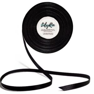 black ribbon 1/4 inches 36 yards satin roll perfect for scrapbooking, art, halloween, wreath, corset, floral, packing birthday, wrapping christmas projects dark