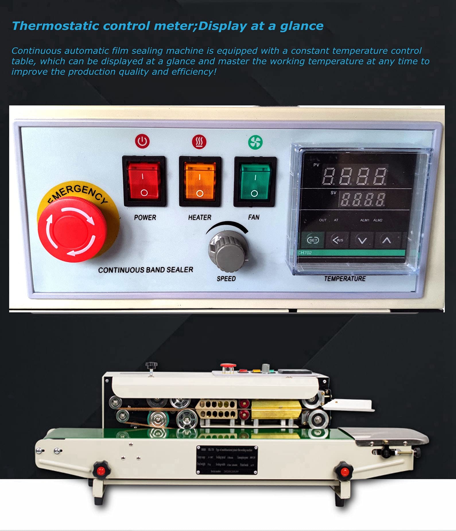 TECHTONGDA FR-770 Continuous Sealing Machine Vertical & Horizontal Automatic Band Sealer with Digital Thermostat for Plastic Poly Bag PVC Membrane Bags Film 110V