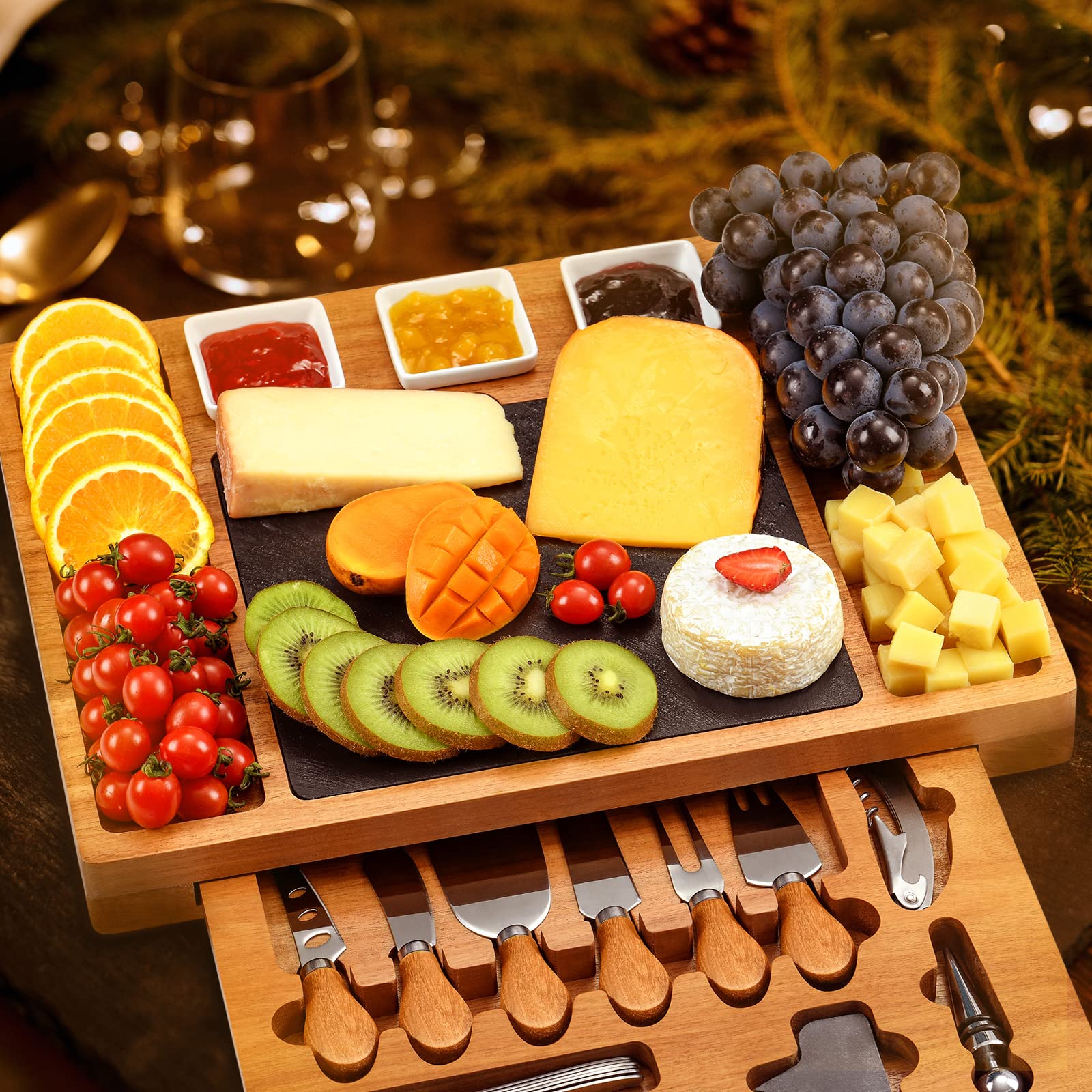 ABELL Charcuterie Cheese Board and Knife Set Acacia Charcuttery Platter and Serving Tray for Christmas Housewarming Thanksgiving Wedding Birthday