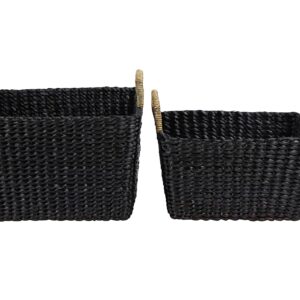 Deco 79 Eclectic Banana Leaf Storage Basket, Set of 2 18", 16"W, Black