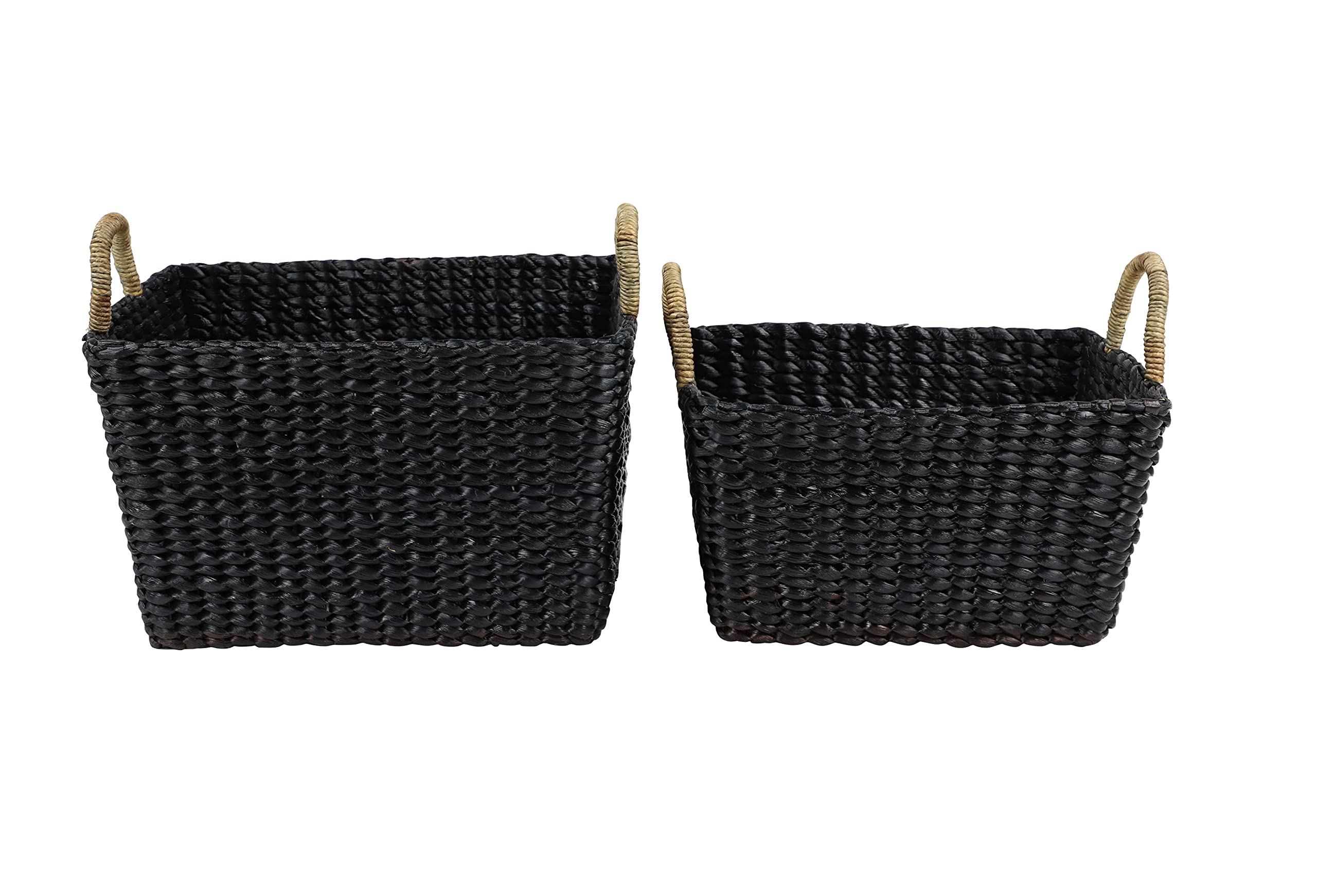 Deco 79 Eclectic Banana Leaf Storage Basket, Set of 2 18", 16"W, Black