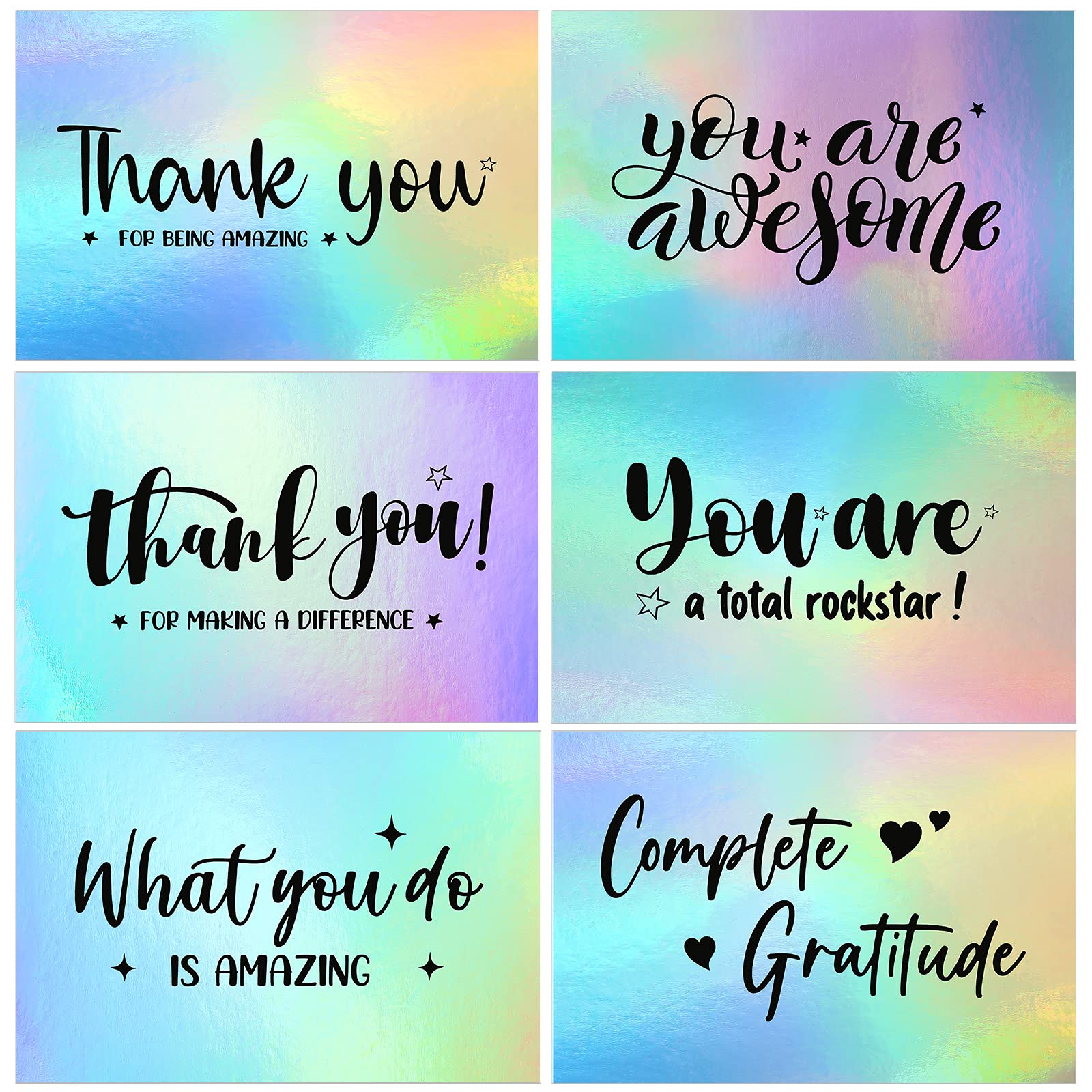 Holographic Thank You Cards Appreciation Postcards You Are Awesome Greeting Cards Thank You for Making a Difference Cards for Students Volunteers Teachers Graduation Nurses,4 x 6 Inch(60 Pieces)