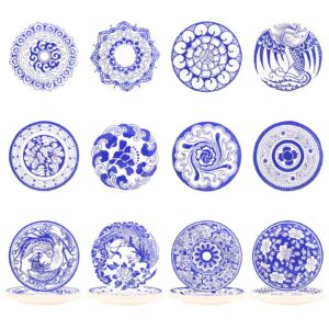 bbiamsleep 24 pieces 7 inch blue and white plates decorative paper plates blue floral and white party plates birthday plate disposable paper plates cake dessert plates for bridal wedding tea party