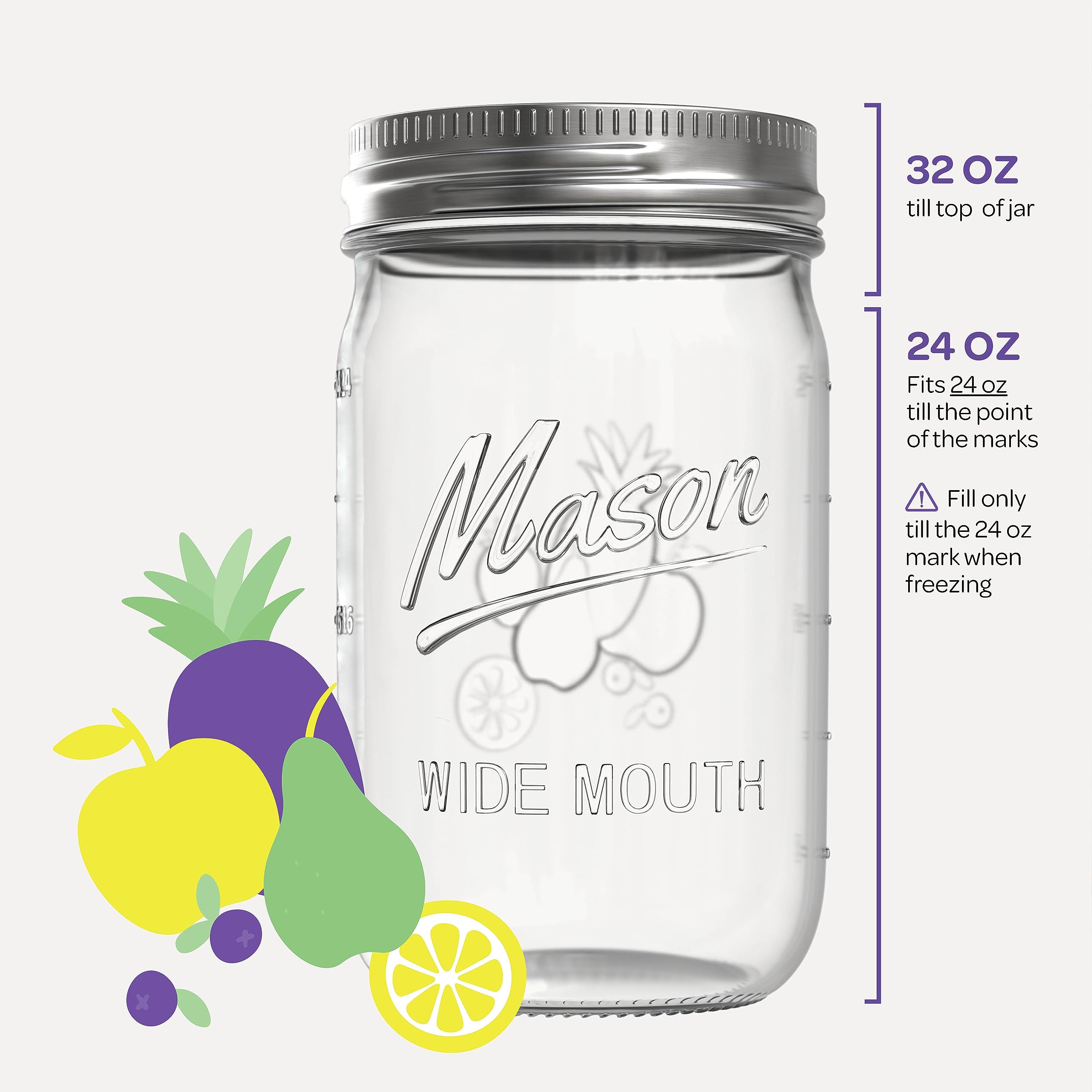 SEWANTA Wide Mouth Mason Jars 32 oz [4 Pack] With mason jar lids and Bands, mason jars 32 oz - For Canning, Fermenting, Pickling - Jar Decor - Microwave/Freeze/Dishwasher Safe.