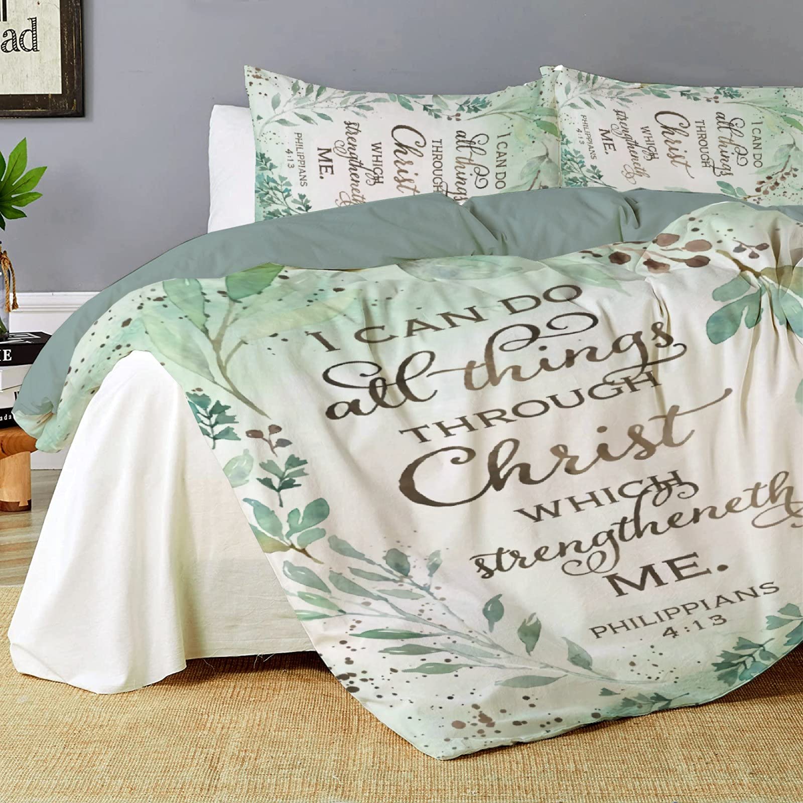 Todeyya Bible Verse I Can Do All Things Duvet Cover (Twin Size) with 2 Pillow Shams, Microfiber Lightweight 3pcs Comforter Cover Set Coverlet, with Zipper Closure Bedding All-Season