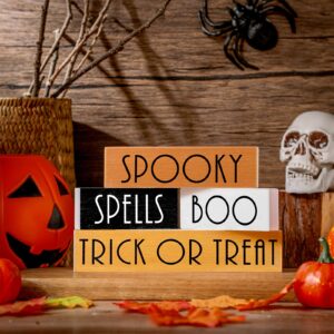 4 pieces halloween decorations tabletop wooden halloween decors block table centerpiece halloween wood tabletop sign supplies halloween party tabletop home room kitchen table fireplace bar ornaments