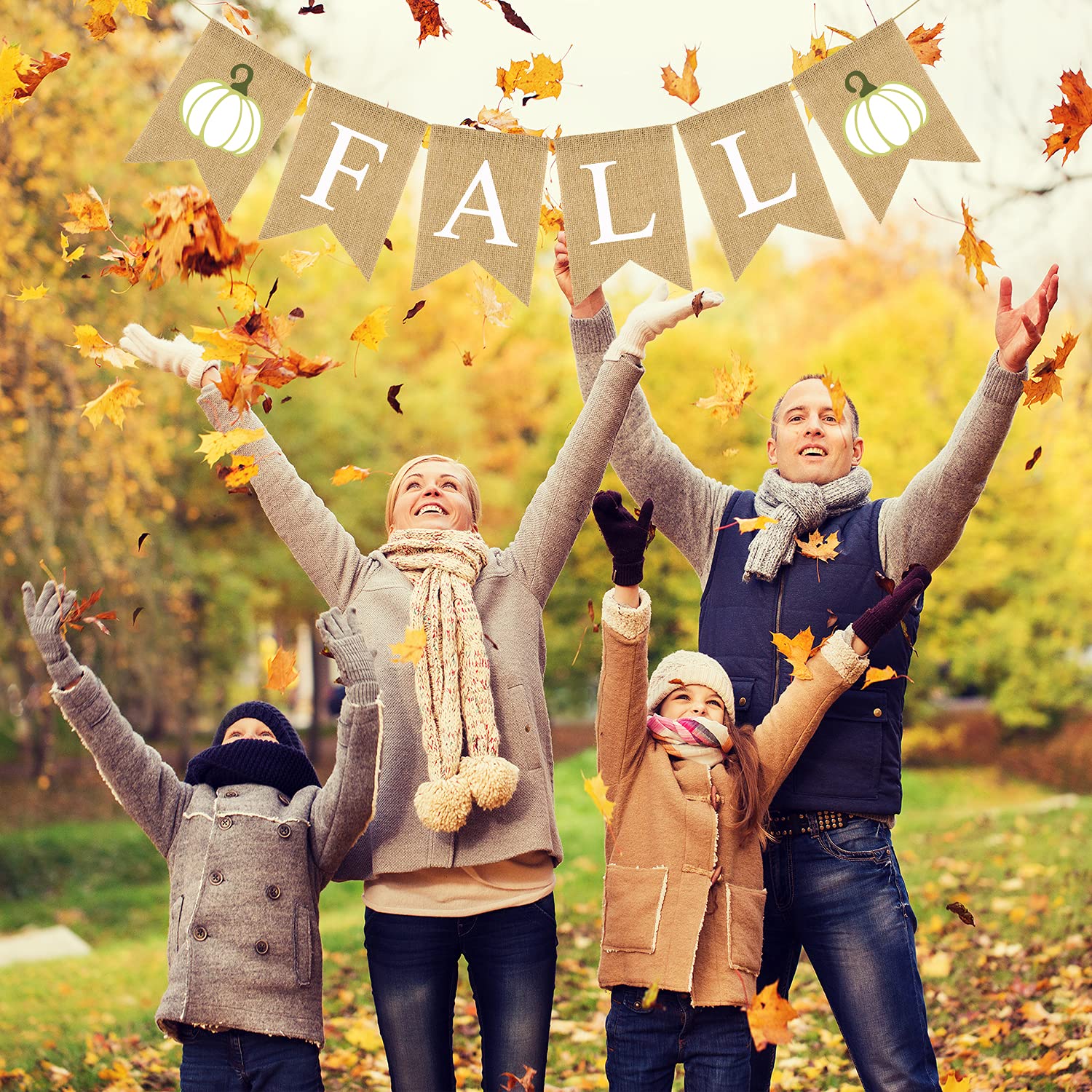 Cmaone Happy Fall Burlap Banner White Pumpkin Garland Harvest Home Decor Bunting Flag Party Fireplace Thanksgiving Day Decoration