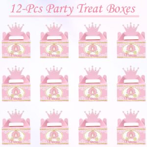 Outus 12 Pieces Little Princess Crown Treat Box Princess Decoration Supplies Favors Pink and Gold Princess Baby Shower or Birthday Girl Party Boxes