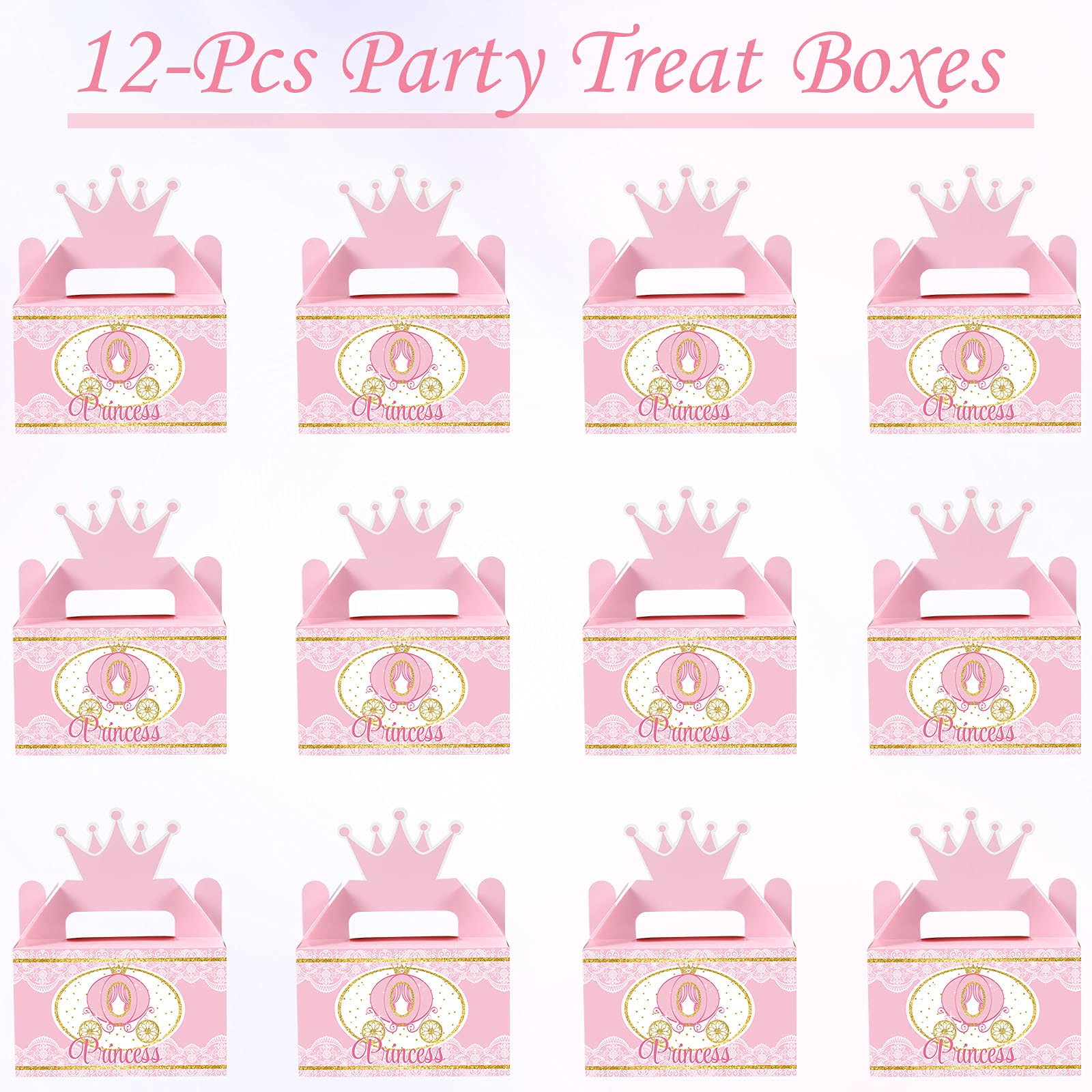 Outus 12 Pieces Little Princess Crown Treat Box Princess Decoration Supplies Favors Pink and Gold Princess Baby Shower or Birthday Girl Party Boxes