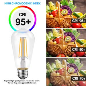 Energetic Dimmable LED Filament Light Bulbs, High Brightness, 8W, 60 Watt Equivalent, ST18 ST58, Soft White 2700K, Classic Clear Glass, 6 Pack