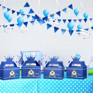 12 Pieces Little Prince Party Box Prince Crown Treat Box Blue and Gold Prince Party Candy Goodies Box Prince Theme Party Supplies for Baby Shower Boy Birthday Party Decorations, 5.95 x 3 x 7.5 Inches