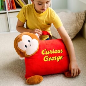 Animal Adventure®| Curious George®|Character Cuddle Combos™| 2-in-1 Stow-n-Throw Cuddle Bud with Carrying Handle & Zipper Pouch for Blanket Storage Set –29" W x 40" H Blanket