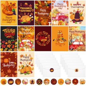 12 sets thanksgiving cards with envelopes vintage truck pumpkins turkey cards 4x6 inches for thanksgiving day thank you postcards for family teacher fall party harvest celebration supplies, 12 designs