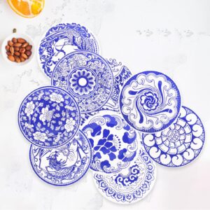 Bbiamsleep 24 Pieces 7 Inch Blue and White Plates Decorative Paper Plates Blue Floral and White Party Plates Birthday Plate Disposable Paper Plates Cake Dessert Plates for Bridal Wedding Tea Party