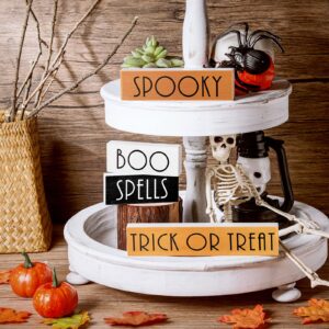 4 Pieces Halloween Decorations Tabletop Wooden Halloween Decors Block Table Centerpiece Halloween Wood Tabletop Sign Supplies Halloween Party Tabletop Home Room Kitchen Table Fireplace Bar Ornaments