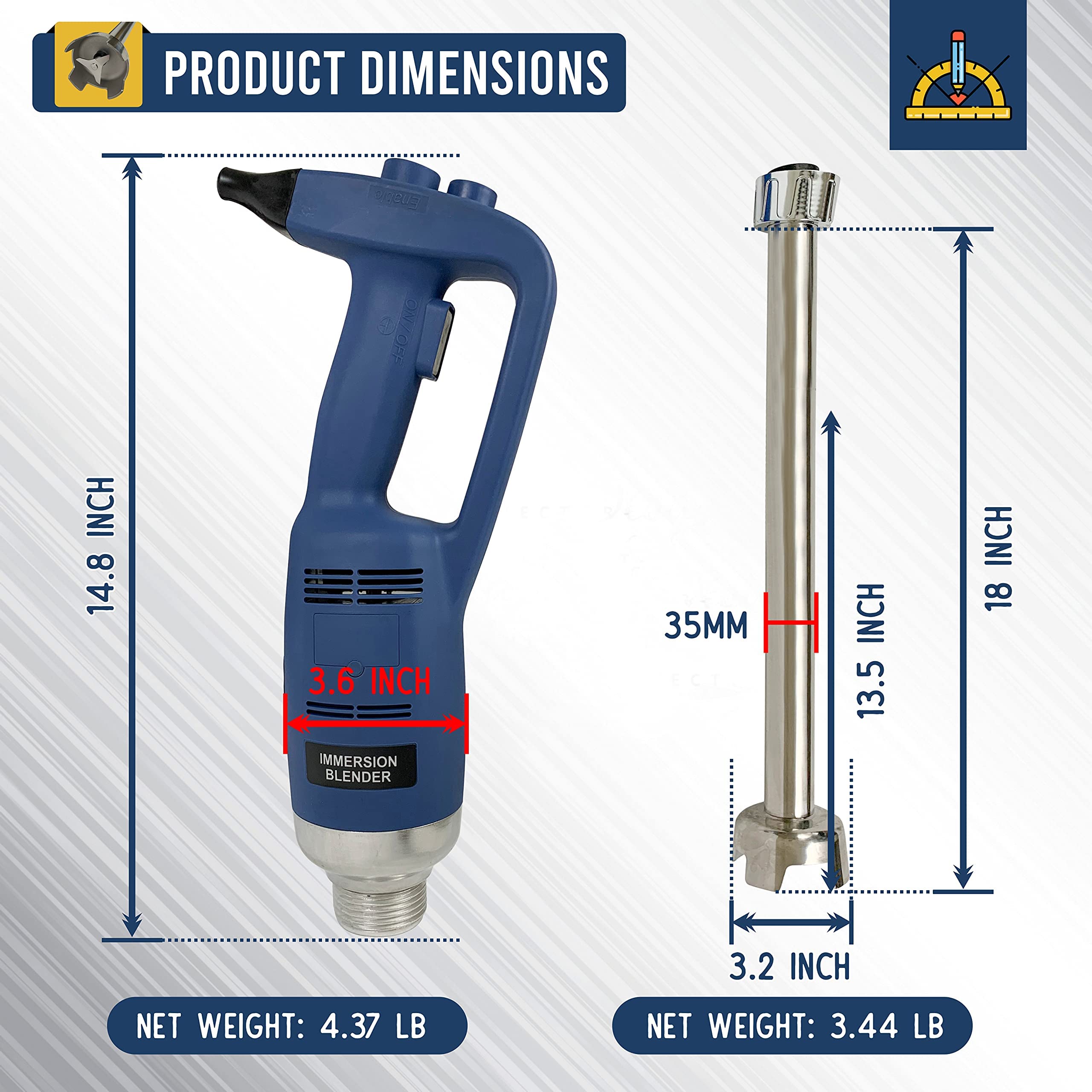 TK Tartle Kitchen Commercial Immersion Blender, Variable Speed, Heavy Duty 500W, 4000-16000 RPM, 20inch Shaft