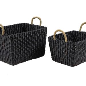 Deco 79 Eclectic Banana Leaf Storage Basket, Set of 2 18", 16"W, Black