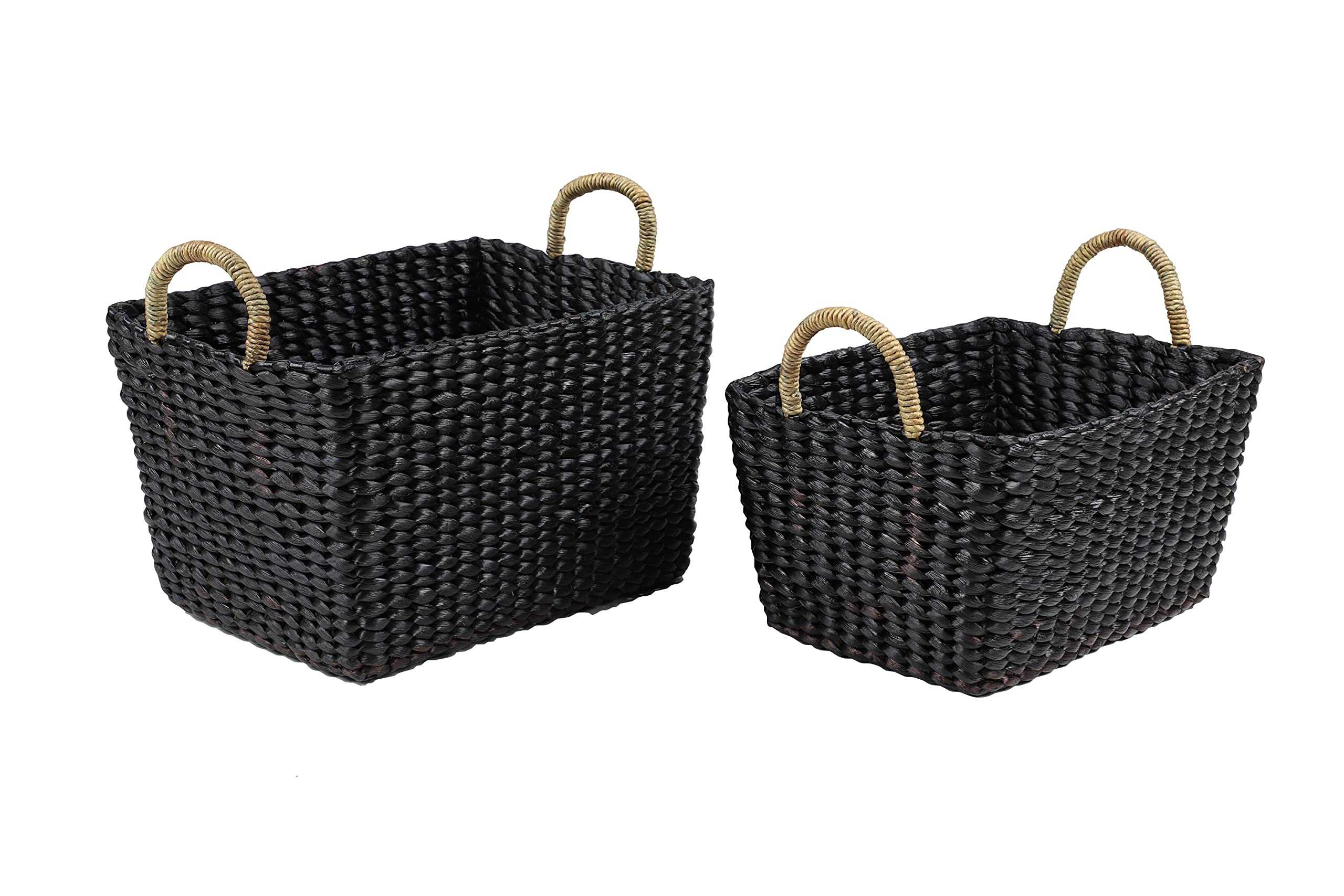 Deco 79 Eclectic Banana Leaf Storage Basket, Set of 2 18", 16"W, Black