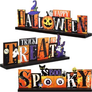 3 pieces halloween table decorations pumpkin table centerpiece boo spooky wood sign trick or treat witch hat table decor for halloween table party living room kitchen office bar decorations