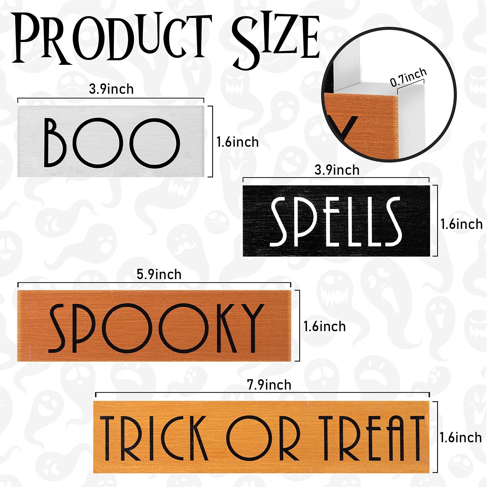 4 Pieces Halloween Decorations Tabletop Wooden Halloween Decors Block Table Centerpiece Halloween Wood Tabletop Sign Supplies Halloween Party Tabletop Home Room Kitchen Table Fireplace Bar Ornaments