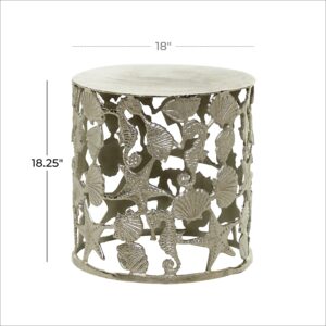 Deco 79 Aluminum Metal Sea Life Side End Accent Table End Table, Side Table 18" x 18" x 18", Silver