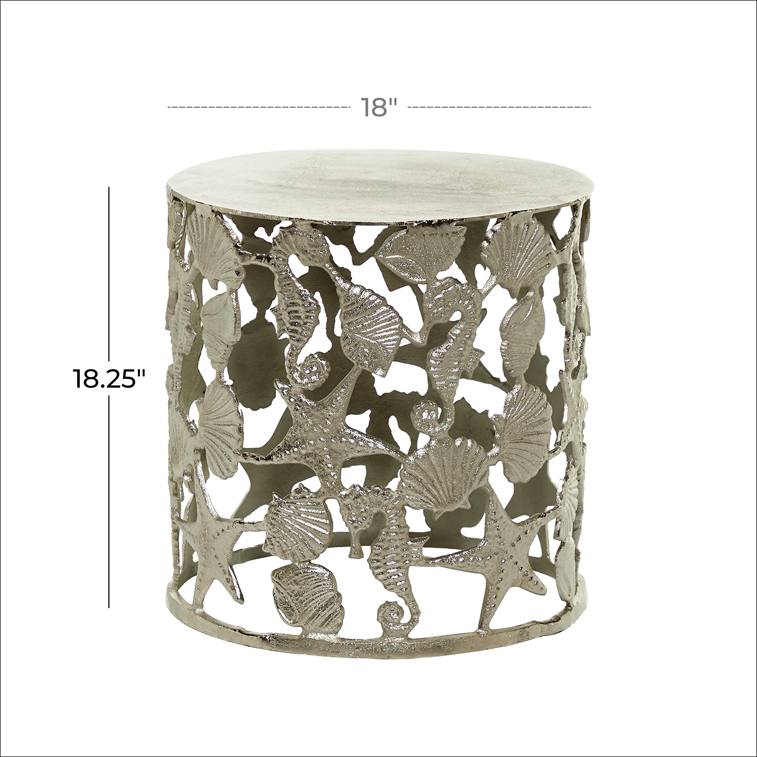 Deco 79 Aluminum Metal Sea Life Side End Accent Table End Table, Side Table 18" x 18" x 18", Silver