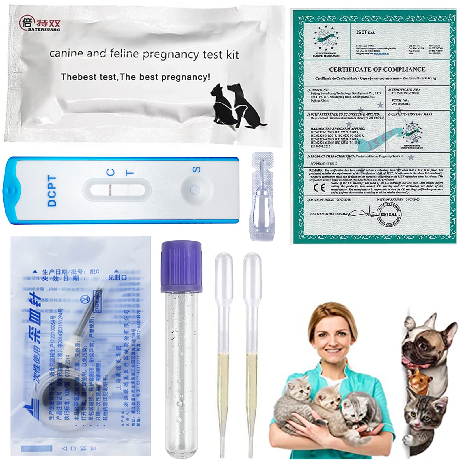 Pet Dog Pregnancy Pregnant Test Paper Strip,Fast and Accurate Detection includes All Required Accessories,for Dog Cat Veterinaria Disposable Pet Clinic Equipment (2PCS)