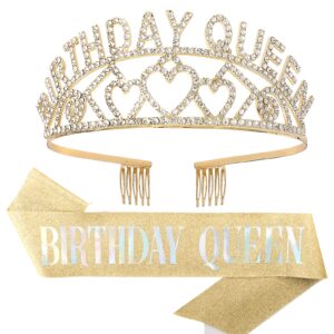 cavetee birthday queen tiara and sash- birthday tiara and sash birthday party favors birthday decorations for women（multi color letter）