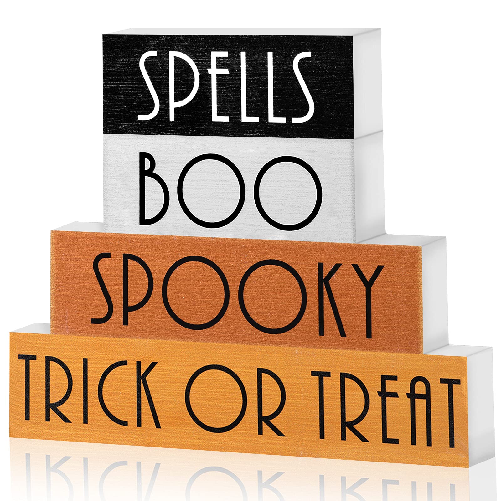 4 Pieces Halloween Decorations Tabletop Wooden Halloween Decors Block Table Centerpiece Halloween Wood Tabletop Sign Supplies Halloween Party Tabletop Home Room Kitchen Table Fireplace Bar Ornaments