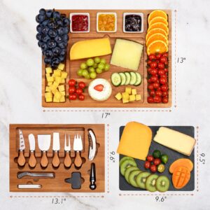 ABELL Charcuterie Cheese Board and Knife Set Acacia Charcuttery Platter and Serving Tray for Christmas Housewarming Thanksgiving Wedding Birthday