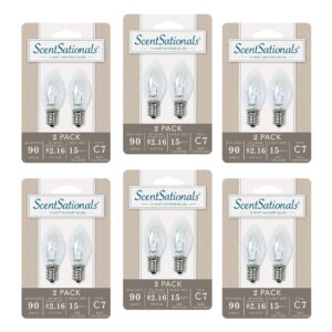 scentsationals 15 watt wax warmer light bulb - 15 watt light bulbs for wax warmers, wax warmer light bulb replacement - style c7 bulbs for plug-in wax warmers - pack of 12 wax warmer bulbs, clear