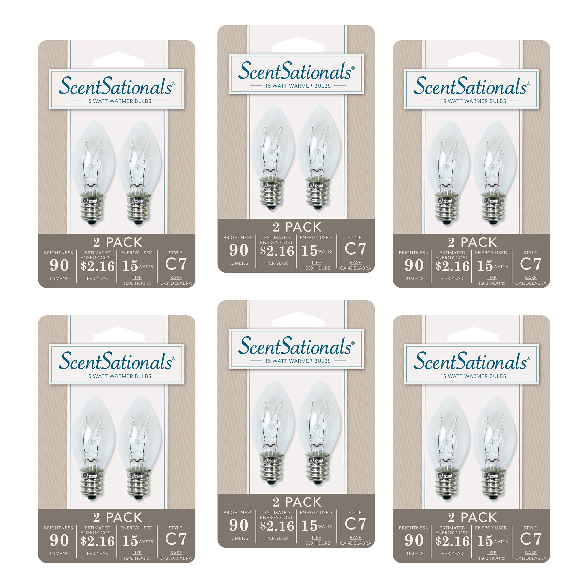 Scentsationals 15 Watt Wax Warmer Light Bulb - 15 Watt Light Bulbs for Wax Warmers, Wax Warmer Light Bulb Replacement - Style C7 Bulbs for Plug-in Wax Warmers - Pack of 12 Wax Warmer Bulbs, Clear