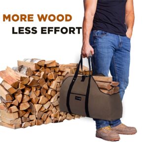 Outdoor 360 Firewood Bag Carrier - Extra Large Wood Bag for Firewood-Water Resistant Carrying Bag with Padded Handles & A Handy Side Pocket-24 L x19 H x12-Waxed Canvas Log Tote for Home or Camping