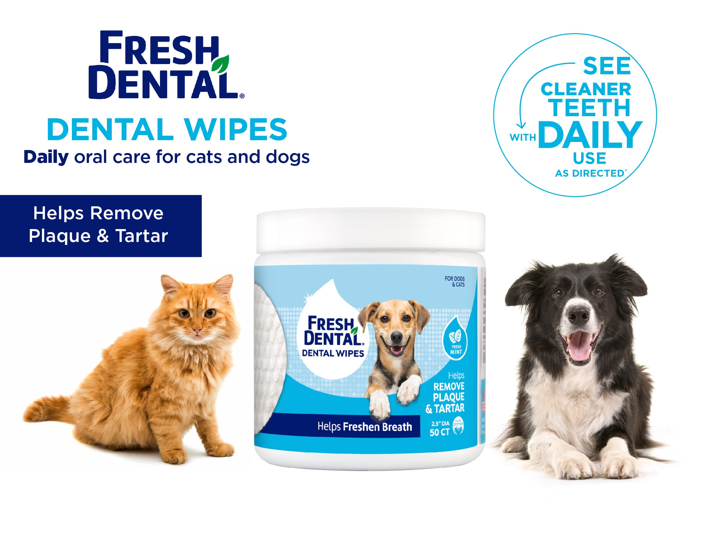 Naturel Promise Fresh Dental Clean Teeth Dental Wipes for Pets, 50 Count, Fresh Mint - Helps Remove Plaque, Tartar & Freshen Breath - Made in The USA