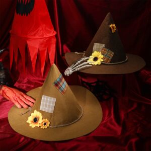 SATINIOR 2 Pieces Scarecrow Hats Sunflower Scarecrow Witch Hats Felt Scarecrow Costume Hats for Halloween Cosplay Party Accessories