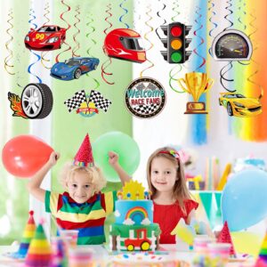 30 Pieces Race Car Party Hanging Swirls Decorations, Checkered Flags Racing Birthday Party Foil Ceiling Decor for Kids Boys Men Race Fans Birthday Party Baby Shower Supplies